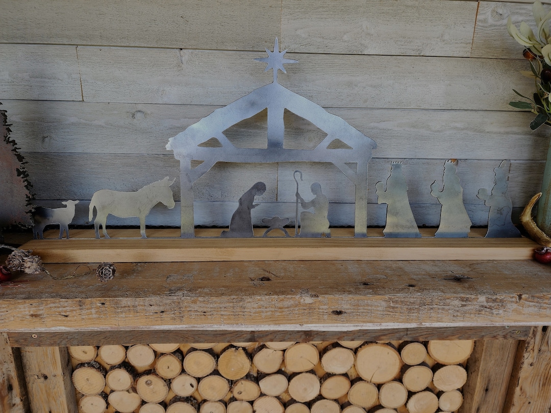 Metal Nativity Scene, Nativity With Wood Base, Mantel Decorations ...