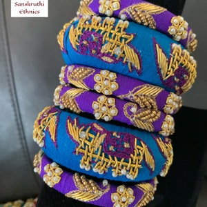Maggam Work Raw Silk Cloth Bangles / Embroidered Bangles/ Silk Thread ...