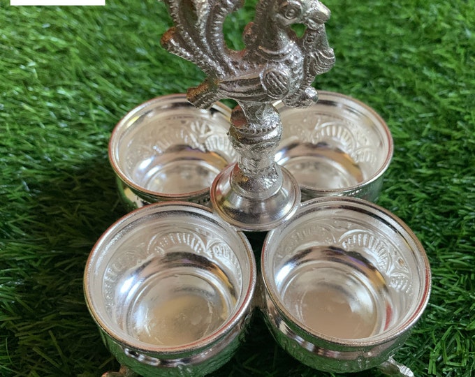 German Silver Handmade 4 Cup Panchwala Cup in Big Size/ Haldi Kumkum ...