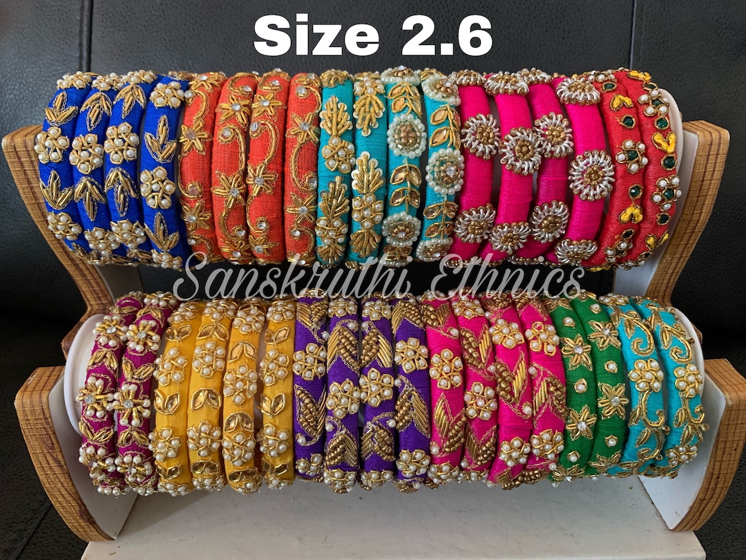 Maggam Work Raw Silk Cloth Bangles / Embroidered Bangles/ Silk Thread ...