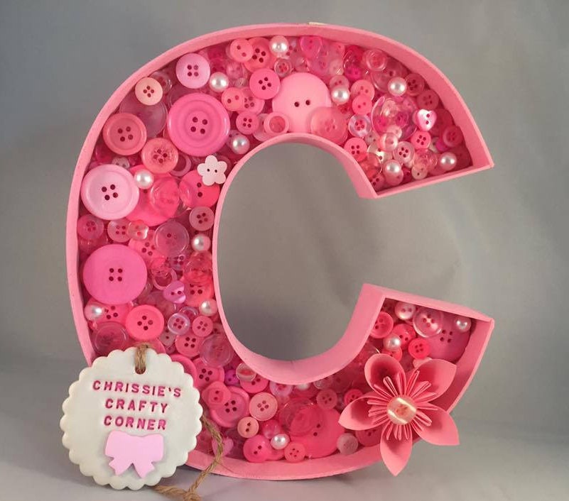 Freestanding 22cm Wooden Letter 'C', Hand Painted, Button Filled, Home ...