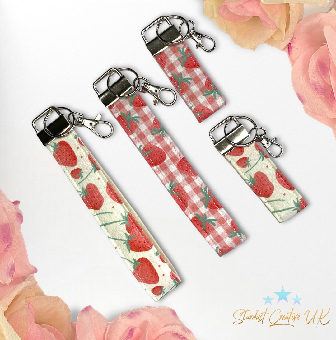 Strawberries Wristlet Keyfob, Berries Keyring, Strawberry Print Wrist ...