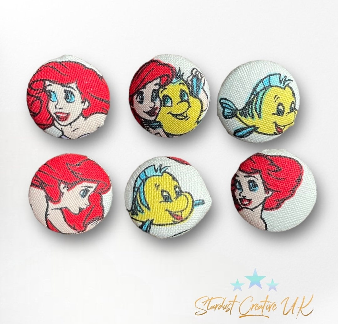6x Ariel Fabric Buttons 19mm, the Little Mermaid Fabric Covered Buttons ...