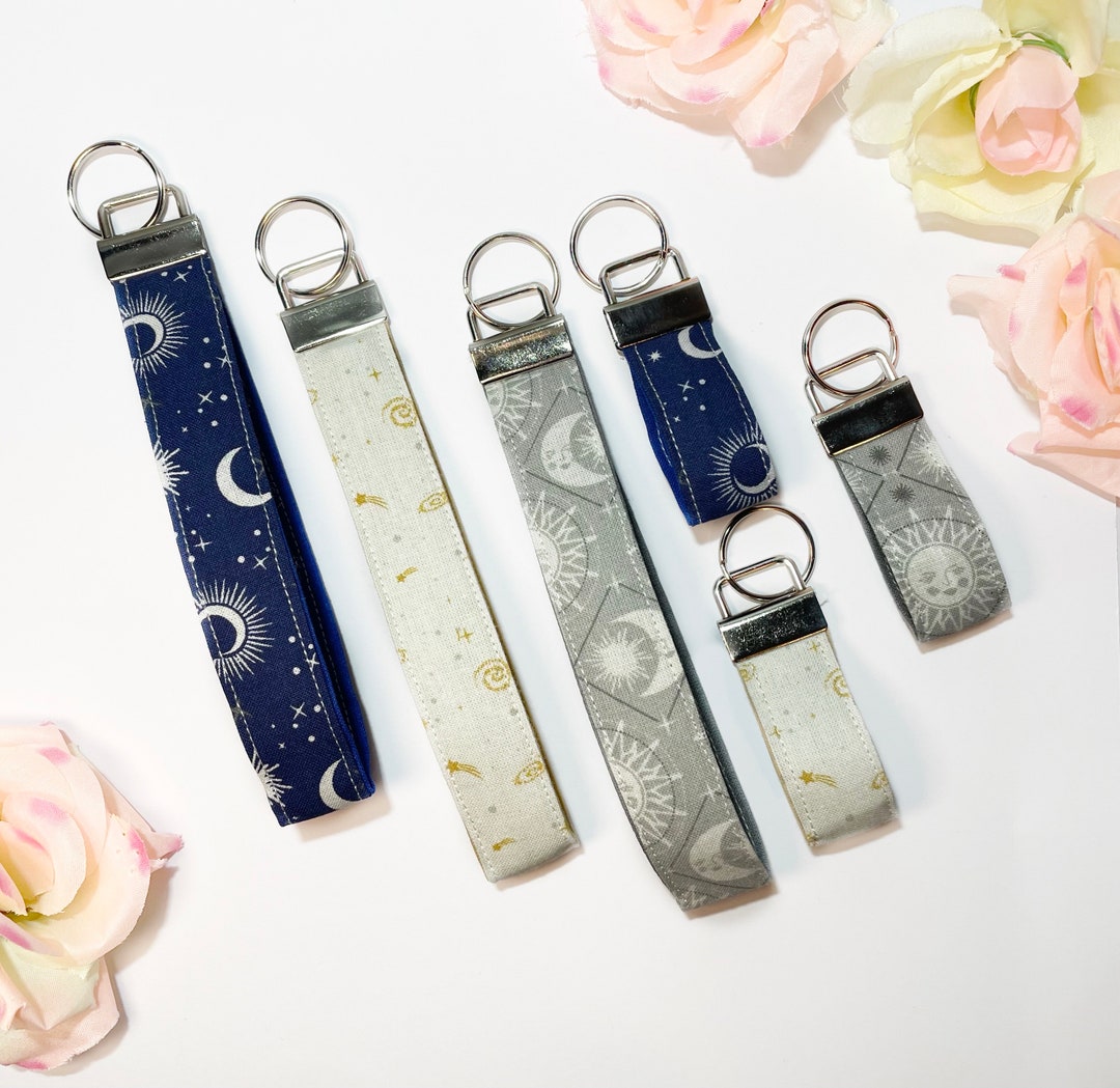 Sun Moon & Stars Keychains, Key Fob Wristlet, Celestial Sky Keyring ...