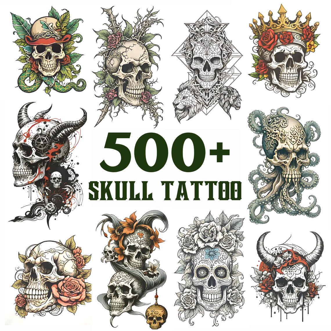 500 Skull Tattoo Design Collection Unique Skull Tattoos High Quality ...