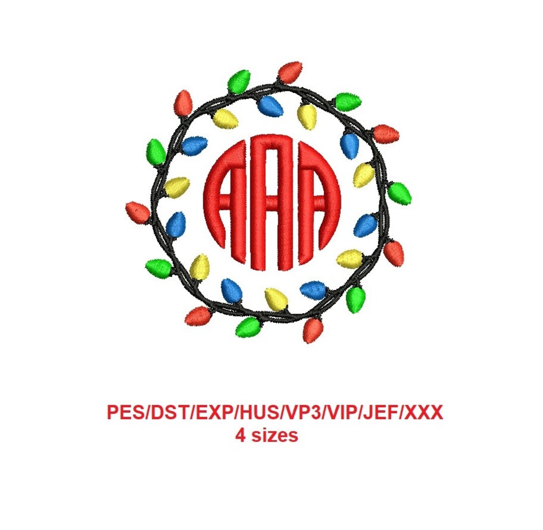 Christmas Lights Monogram Frame #1 Machine Embroidery Hand Made Design ...