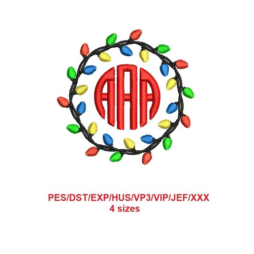 Christmas Lights Monogram Frame Machine Embroidery Design 4 - Etsy