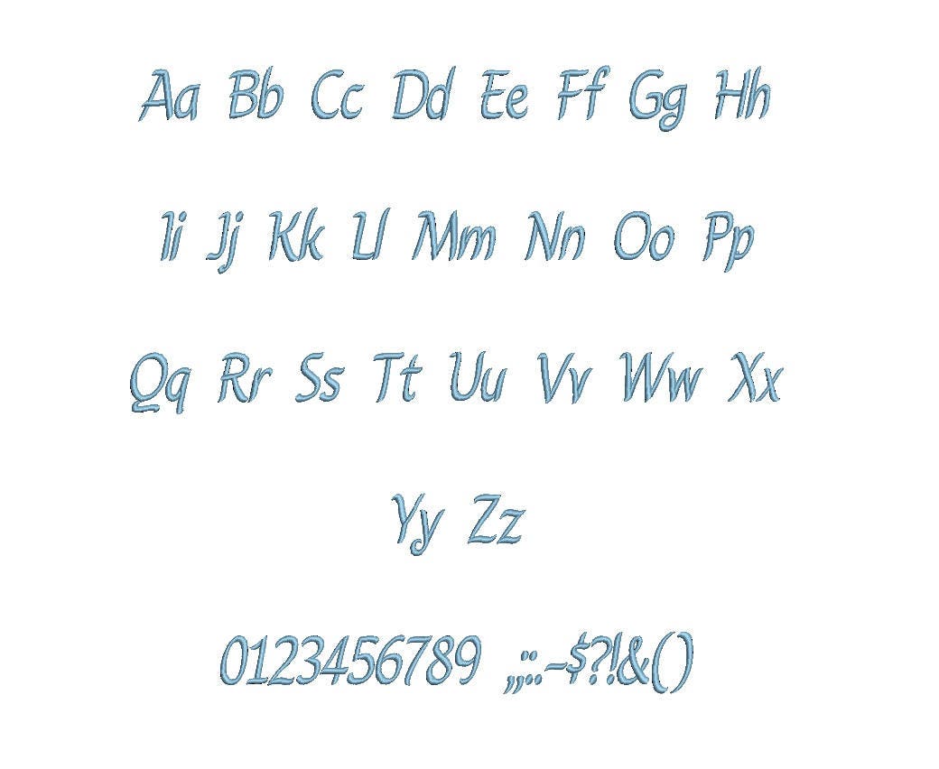 Caryn™ Script Embroidery Font PES 15 Sizes 0.25 (1/4), 0.5 (1/2), 1, 1. ...