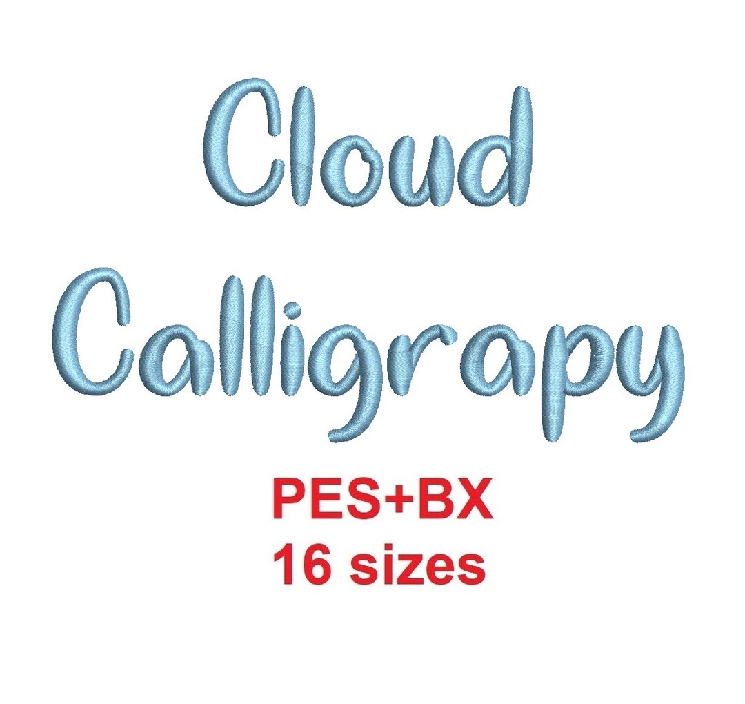 Cloud Calligraphy Script Embroidery Font Formats PES+BX 16 Sizes French ...