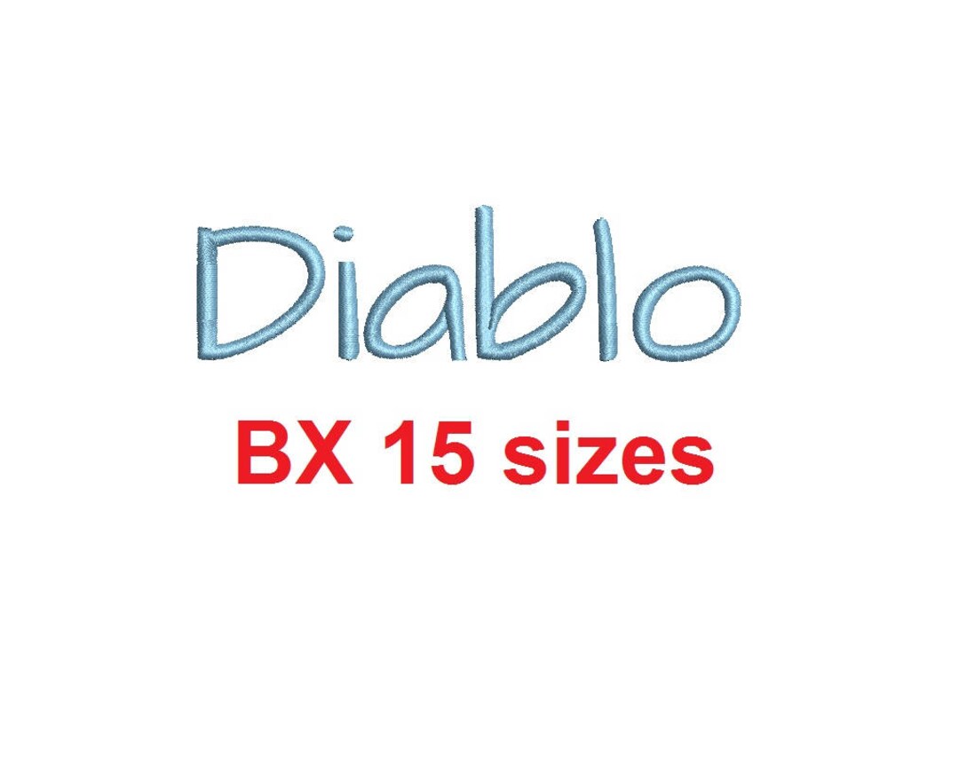 Diablo Script Embroidery BX Font Sizes 0.25 (1/4), 0.50 (1/2), 1, 1.5 ...
