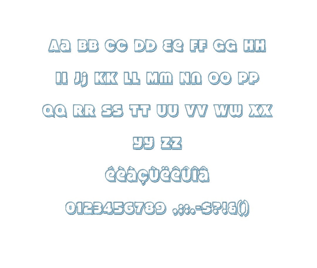 Strenuous 3D™ Outline Embroidery Font Formats PES+BX 16 Sizes French ...