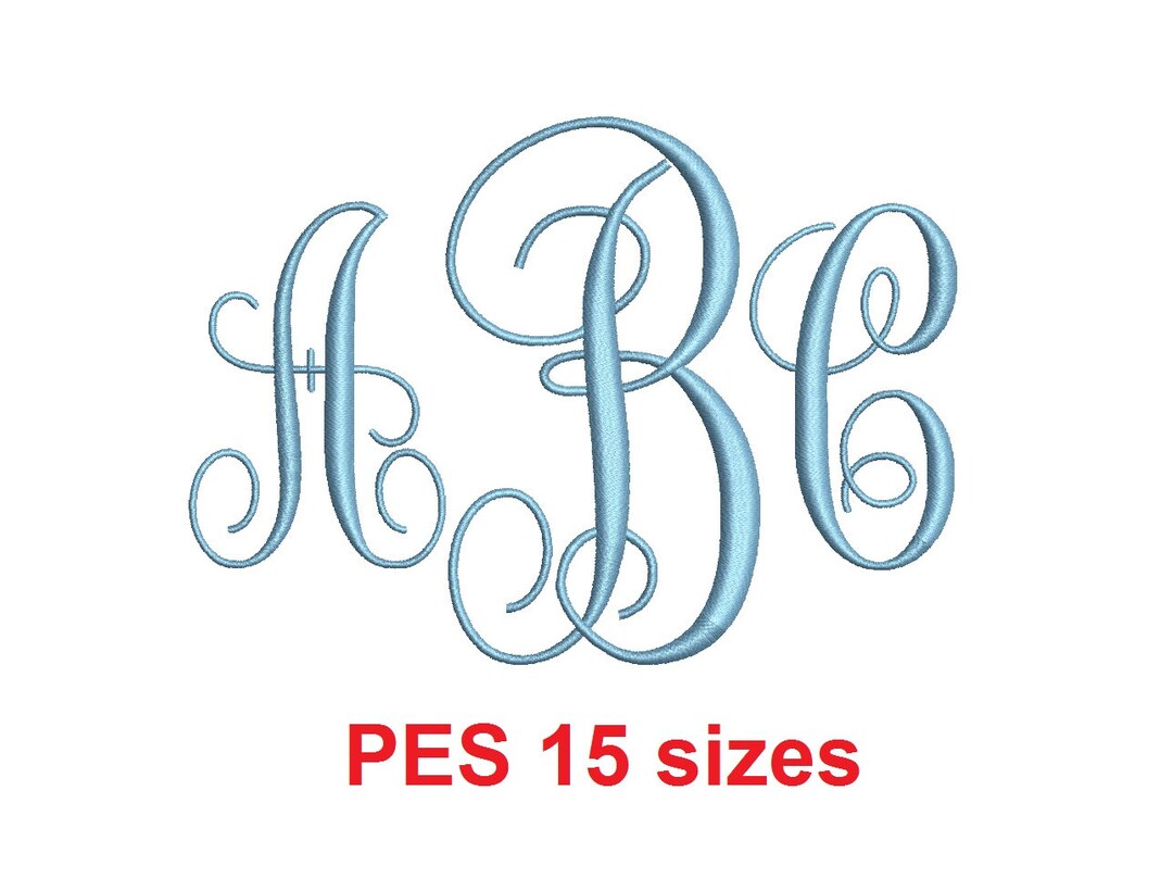 Vine Monogram Font PES Format Satin Stitches 15 Sizes 0.25 (1/4) up to ...