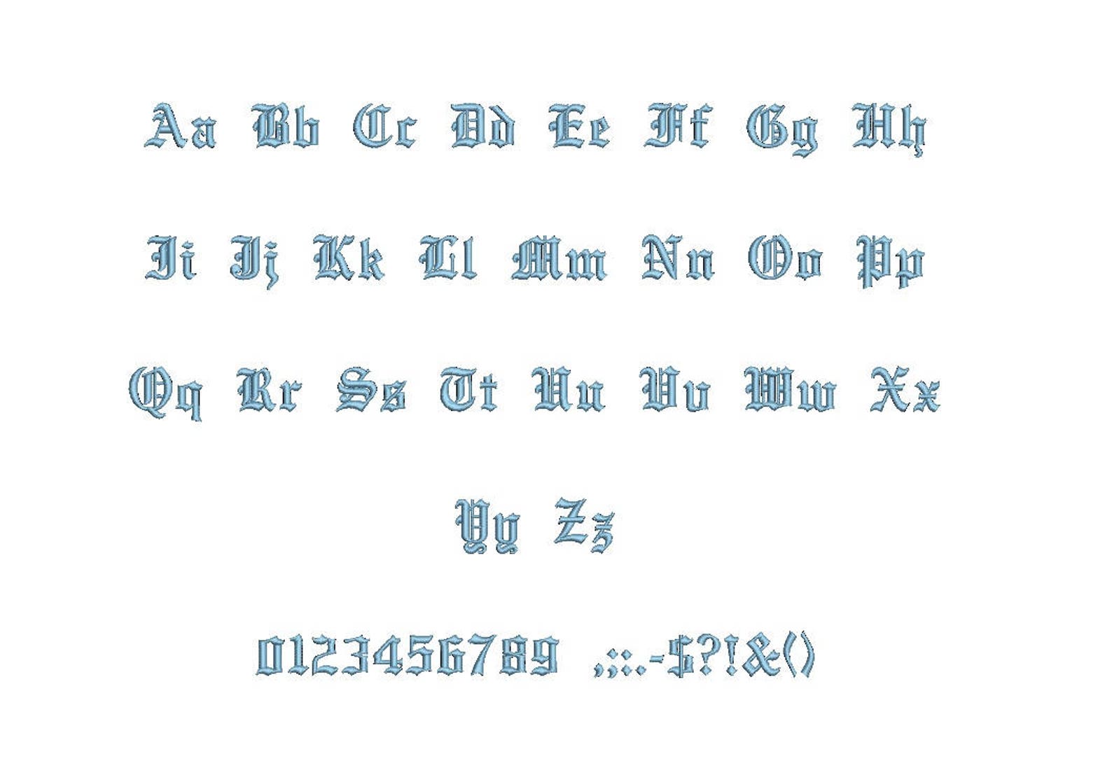 Old English Embroidery Font: BX + PES Formats (0.25-2 Inch) - Etsy
