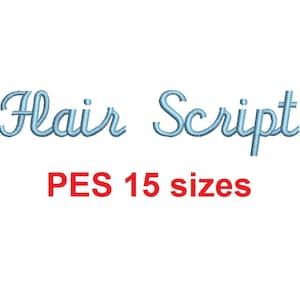 Flair Script Embroidery Font PES Format 15 Sizes 0.25 (1/4), 0.5 (1/2 ...