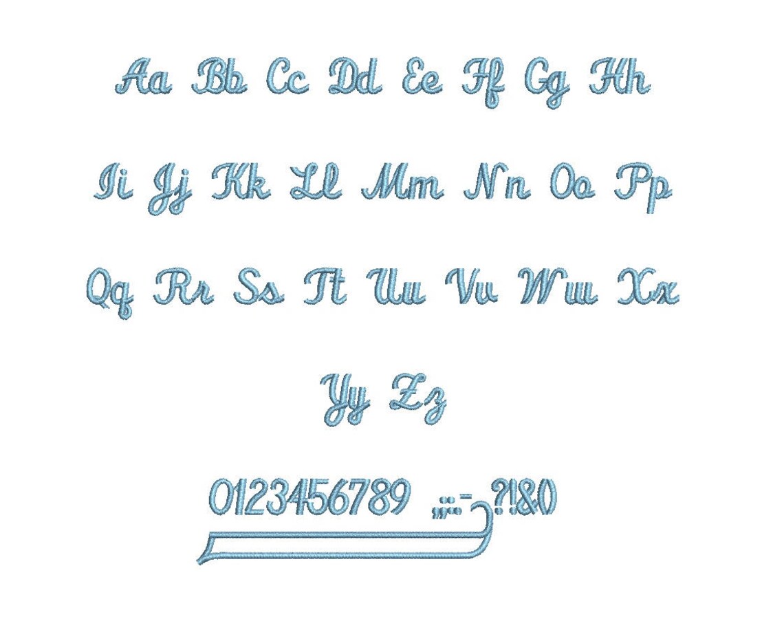 Flair Script Embroidery Font PES Format 15 Sizes 0.25 (1/4), 0.5 (1/2 ...