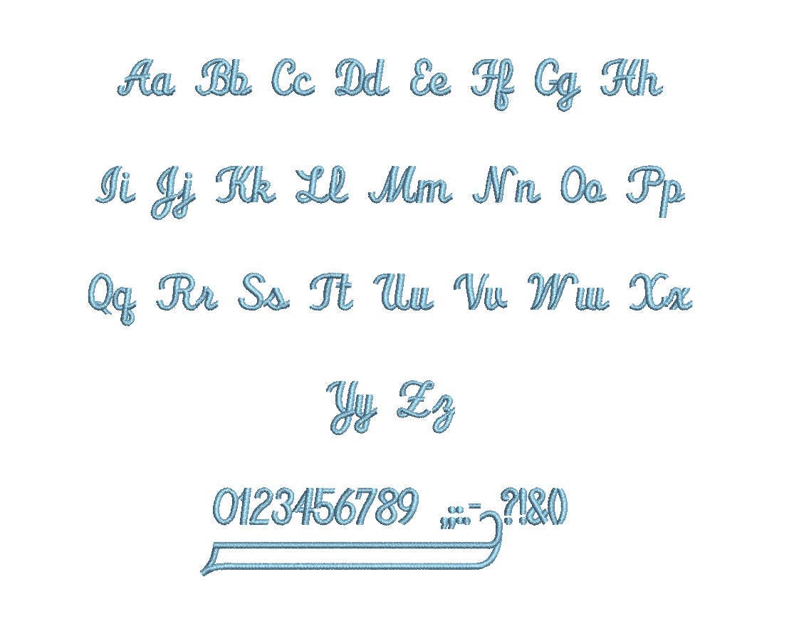 Flair Script Embroidery Font PES Format 15 Sizes 0.25 (1/4), 0.5 (1/2 ...