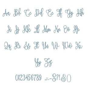 Brooke Script Embroidery Font PES Format 15 Sizes 0.25 (1/4), 0.5 (1/2 ...