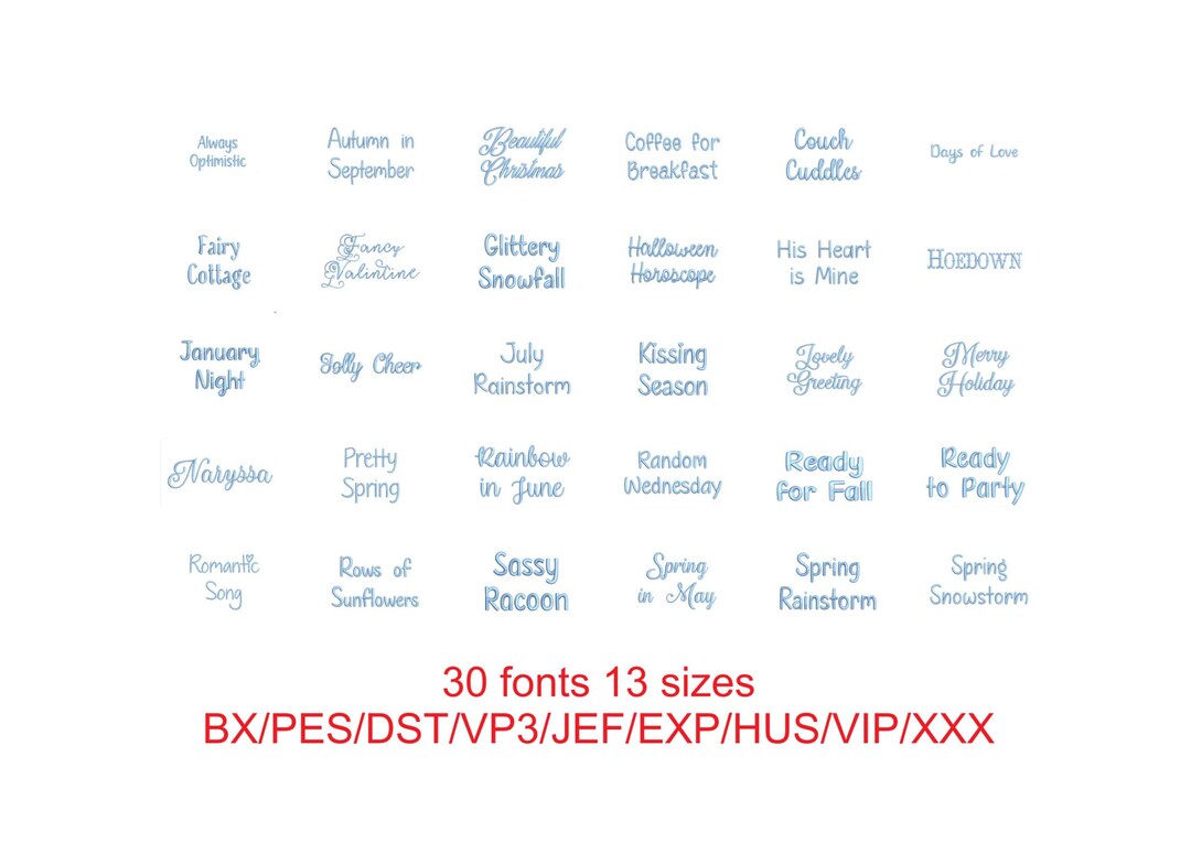 Package 30 Embroidery Fonts 13 Sizes (#P30001CU) Try First - Buy After ...