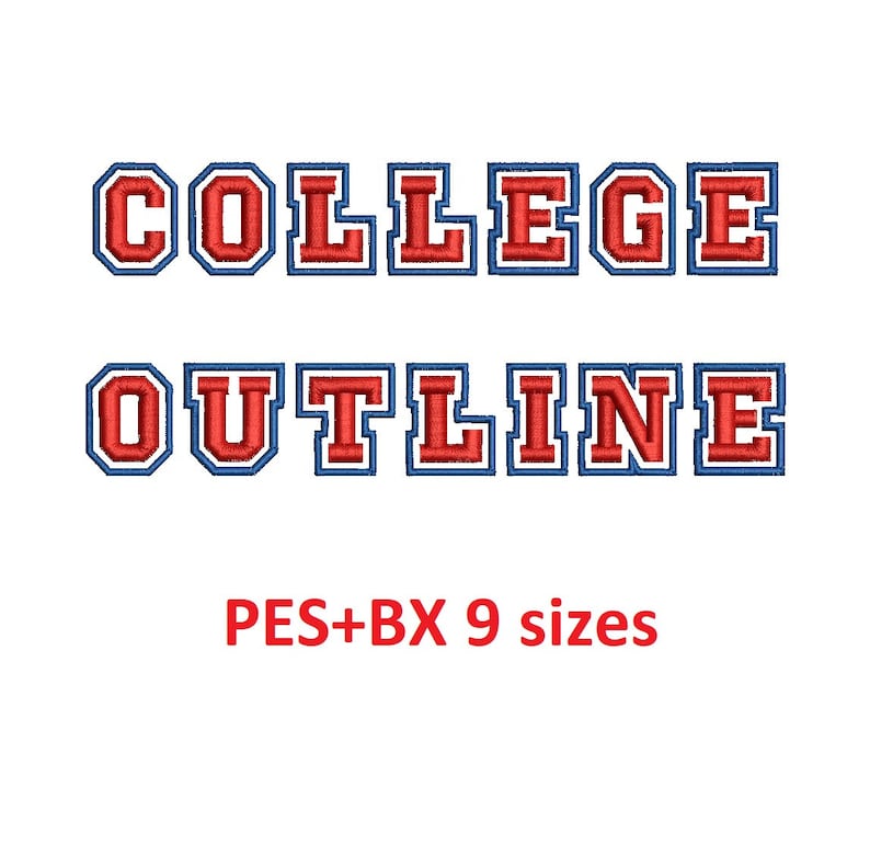 College Outline 3D Puff 2 Colors Embroidery Font Formats - Etsy Australia