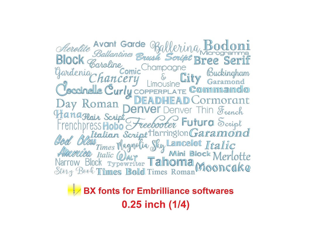 Package 50 Small BX 0.25" (1/4) Embroidery Fonts - Try First - Buy ...