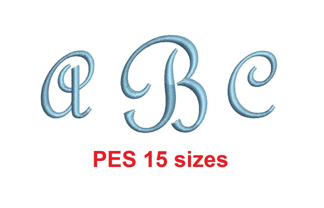 French Script Monogram Font PES Format Satin Stitches 15 Sizes 0.25 (1/ ...
