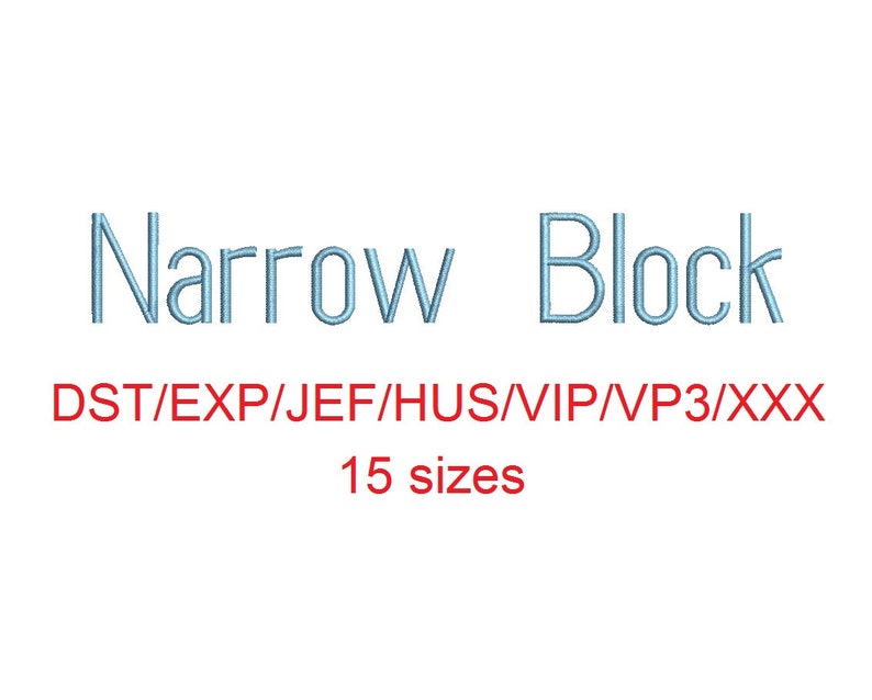 Narrow Block Embroidery Font Dst/exp/jef/hus/vip/vp3/xxx 15 | Etsy