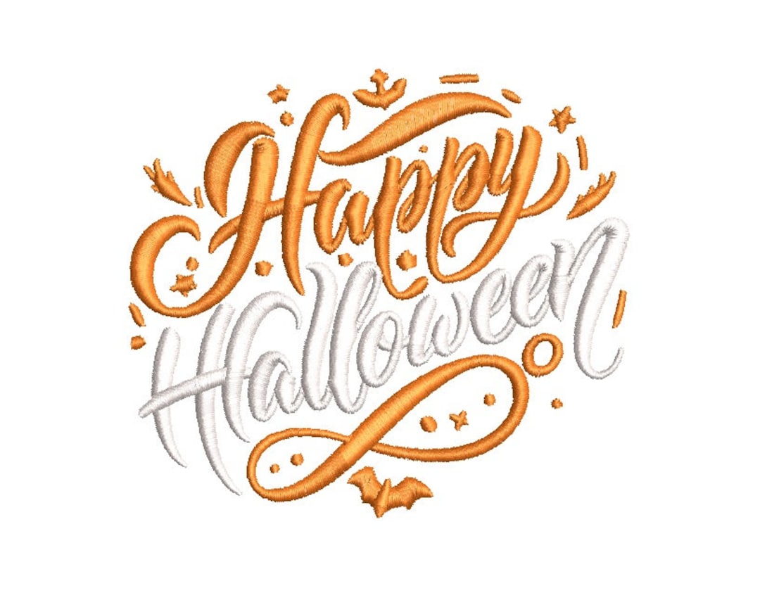 Happy Halloween Cursive Satin Scripture Embroidery Design With ...