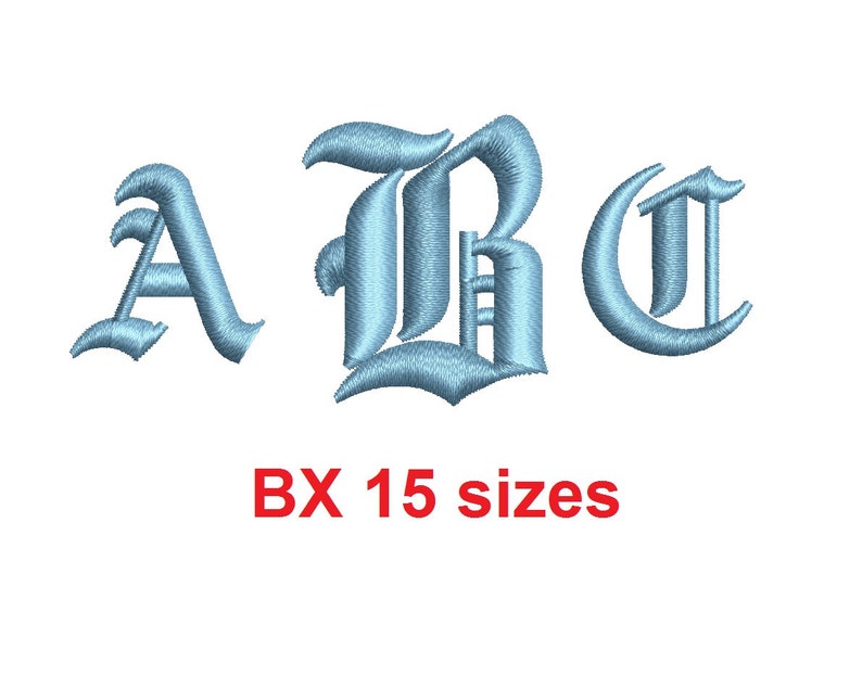 Old English Monogram Embroidery BX Font Satin Stitches 15 Sizes 0.25 (1 ...