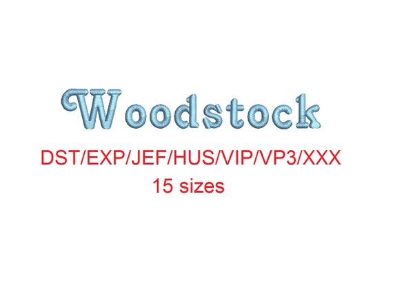 Woodstock Embroidery Font Dst/exp/jef/hus/vip/vp3/xxx 15 Sizes | Etsy