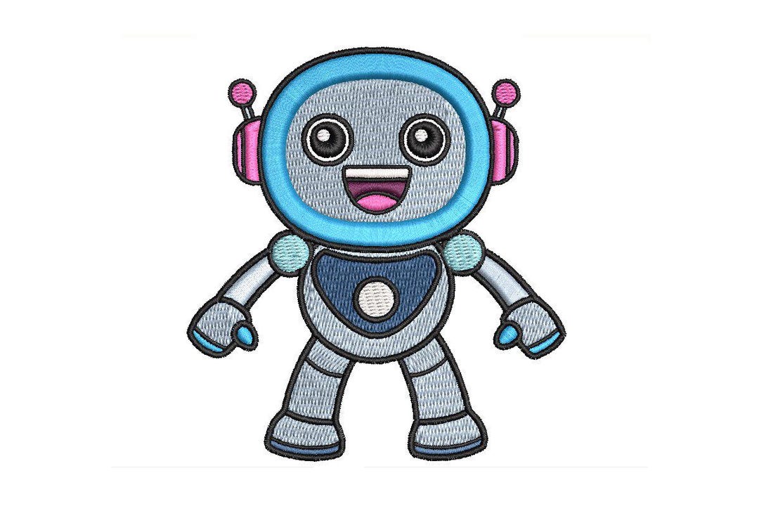 Joyful Robot Embroidery Design - Etsy
