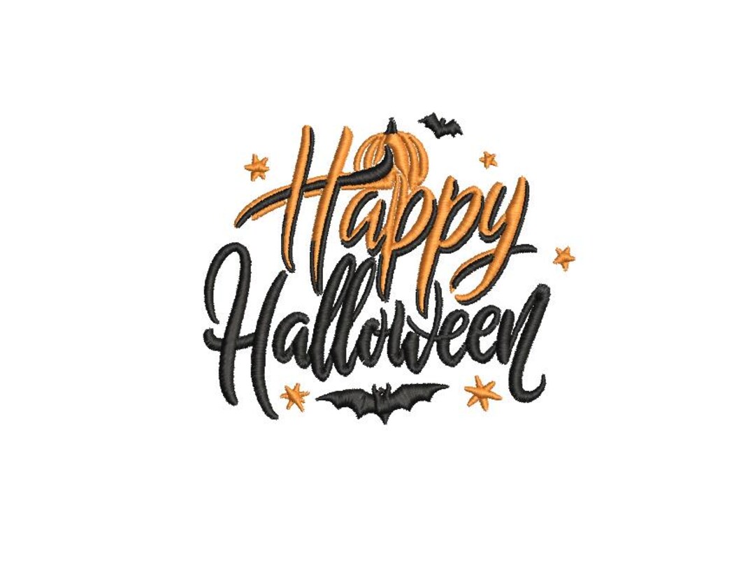 Happy Halloween Cursive Scripture With Stars, Spooky Pumpkins, and Bats ...