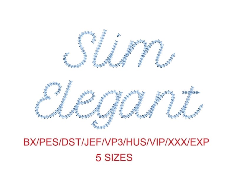 Slim Elegant Thin Chain Stitch Machine Embroidery Font 5 Sizes - Etsy