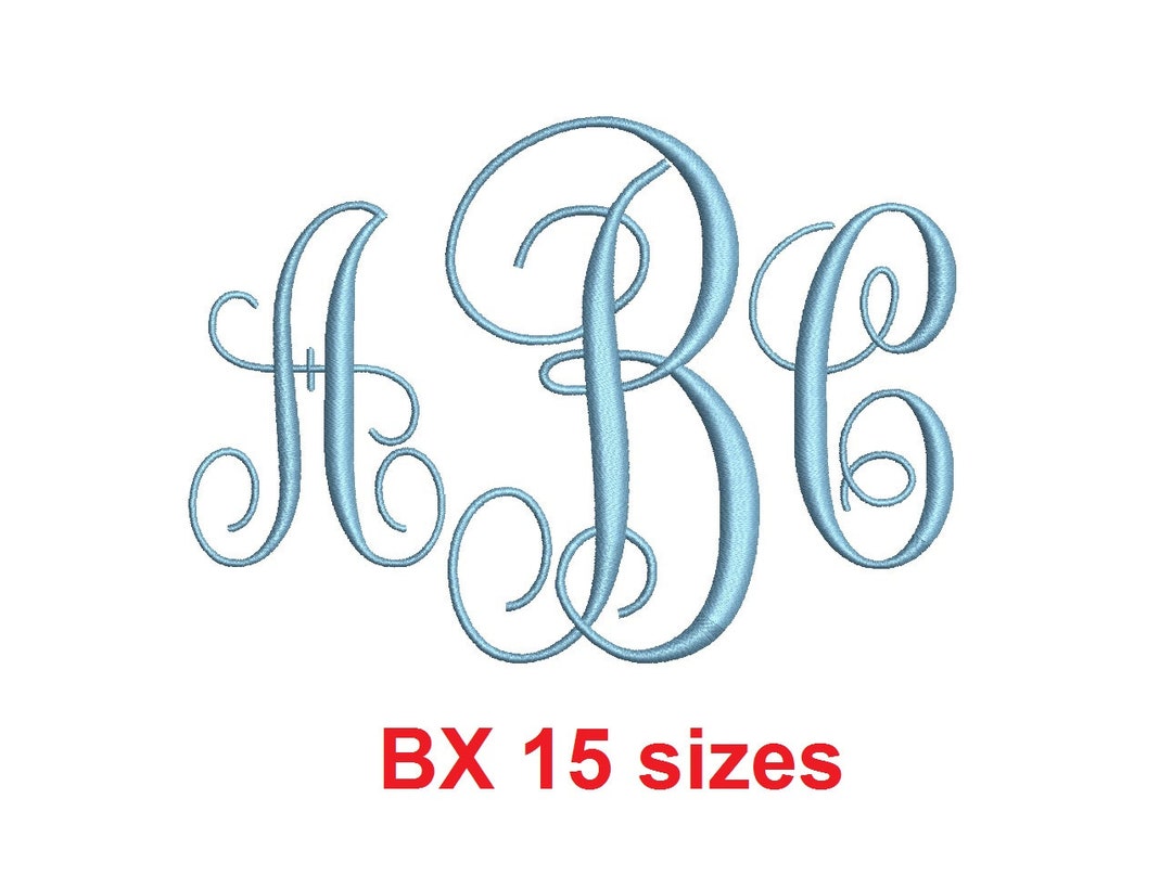 Vine Monogram Embroidery BX Font Satin Stitches 15 Sizes 0.25 (1/4) up ...
