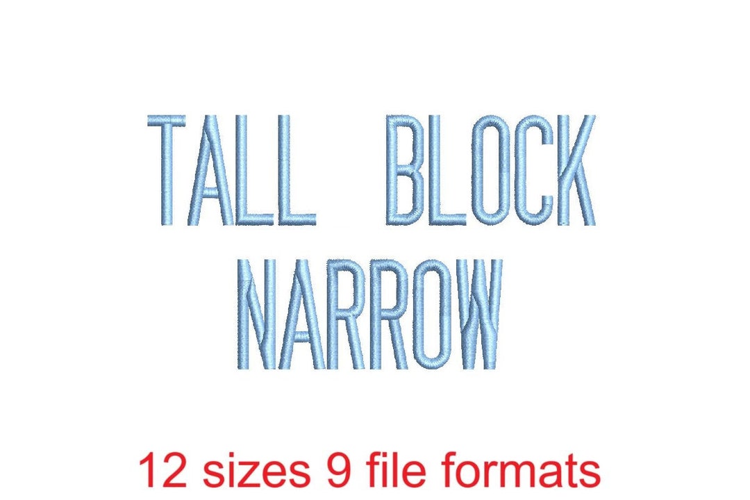 Tall Block Narrow Embroidery Font - 12 Sizes and 9 File Formats - Etsy