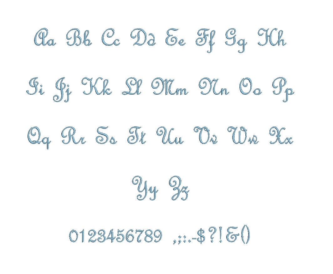 French Script Embroidery Font PES Format 15 Sizes 0.25 1/4 | Etsy