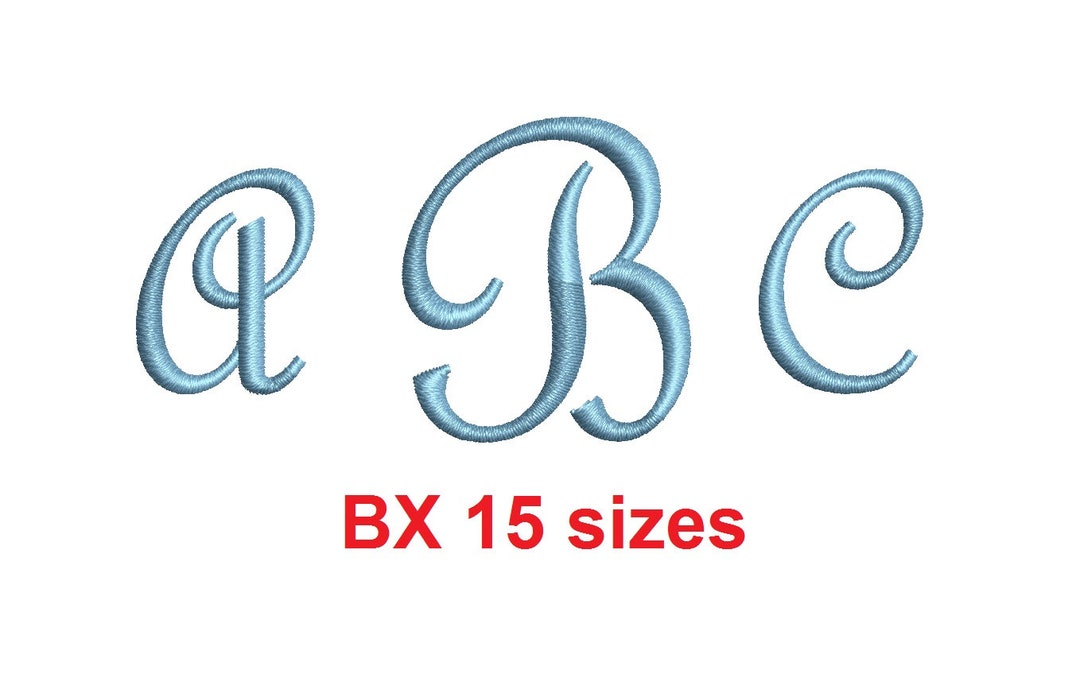 French Script Monogram Embroidery BX Font Satin Stitches 15 Sizes 0.25 ...