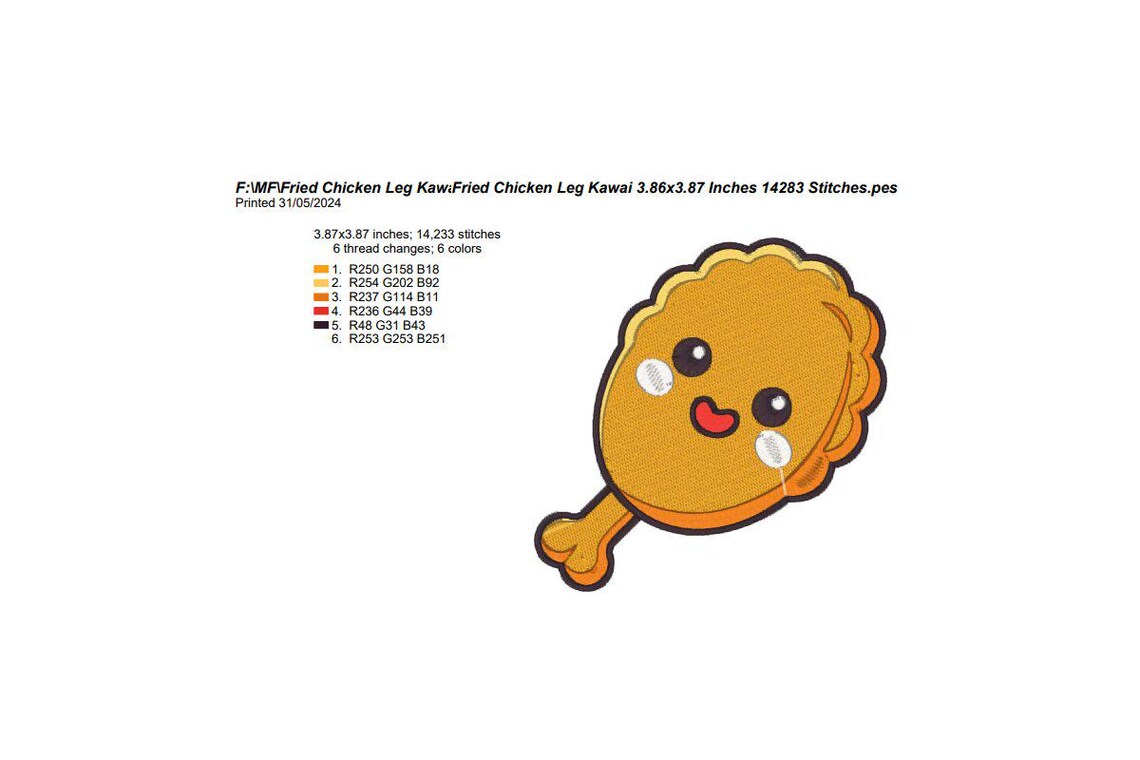 Fried Chicken Leg Kawaii Embroidery Design - Etsy