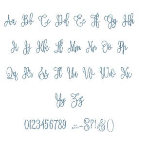 Brooke Script Embroidery BX Font Sizes 0.25 (1/4), 0.50 (1/2), 1, 1.5 ...
