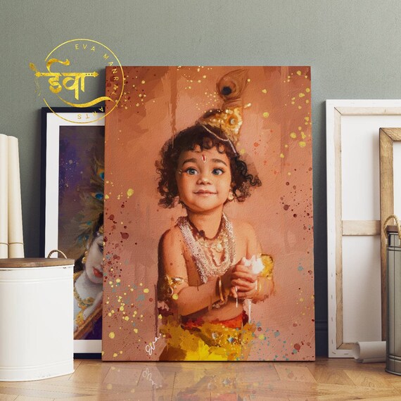 Shri Radha Rani- Radha Krishna, Original Acrylic Painting #2 - als3ed.com