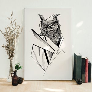 Geometric Horned Owl Framed Canvas Poster Wall Decor - Etsy