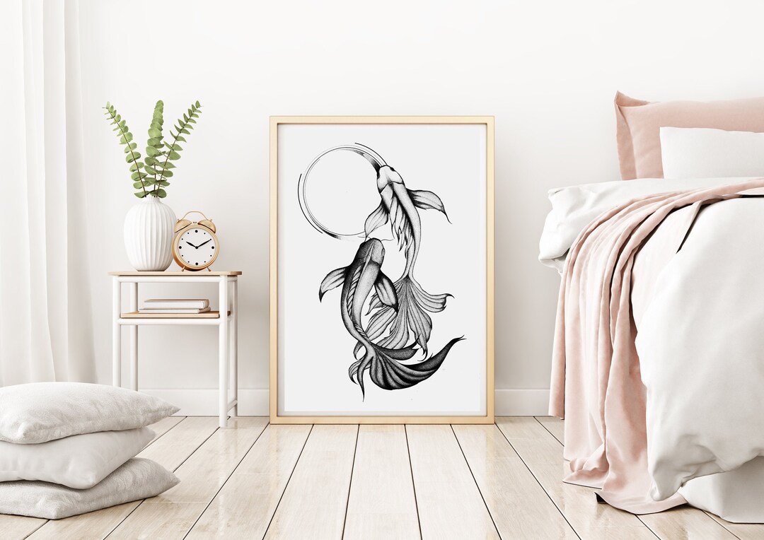 Koi Fish Couple Digital Download Poster Wall Decor Enso Circle Dot Work ...