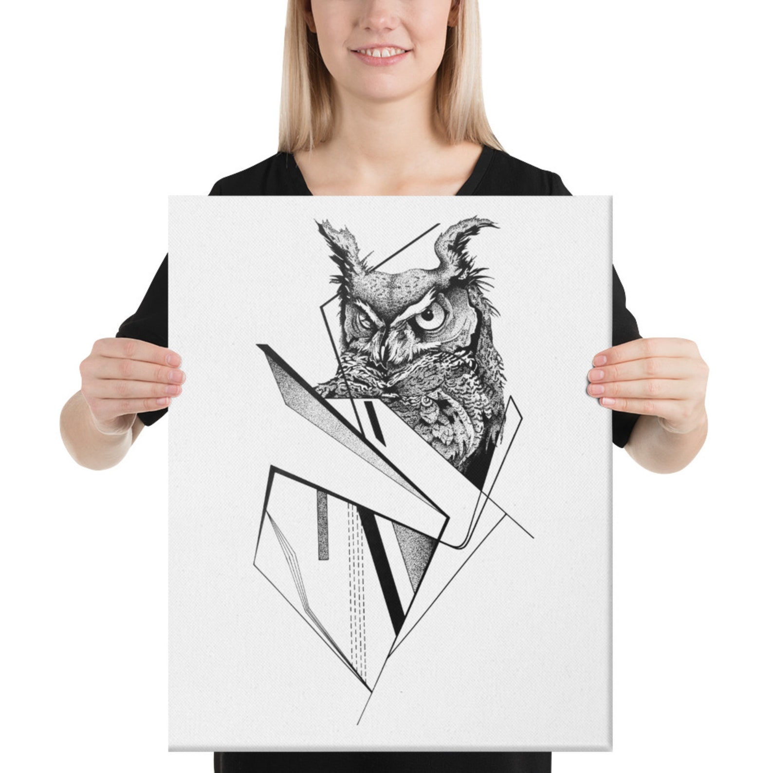 Geometric Horned Owl Framed Canvas Poster Wall Decor - Etsy