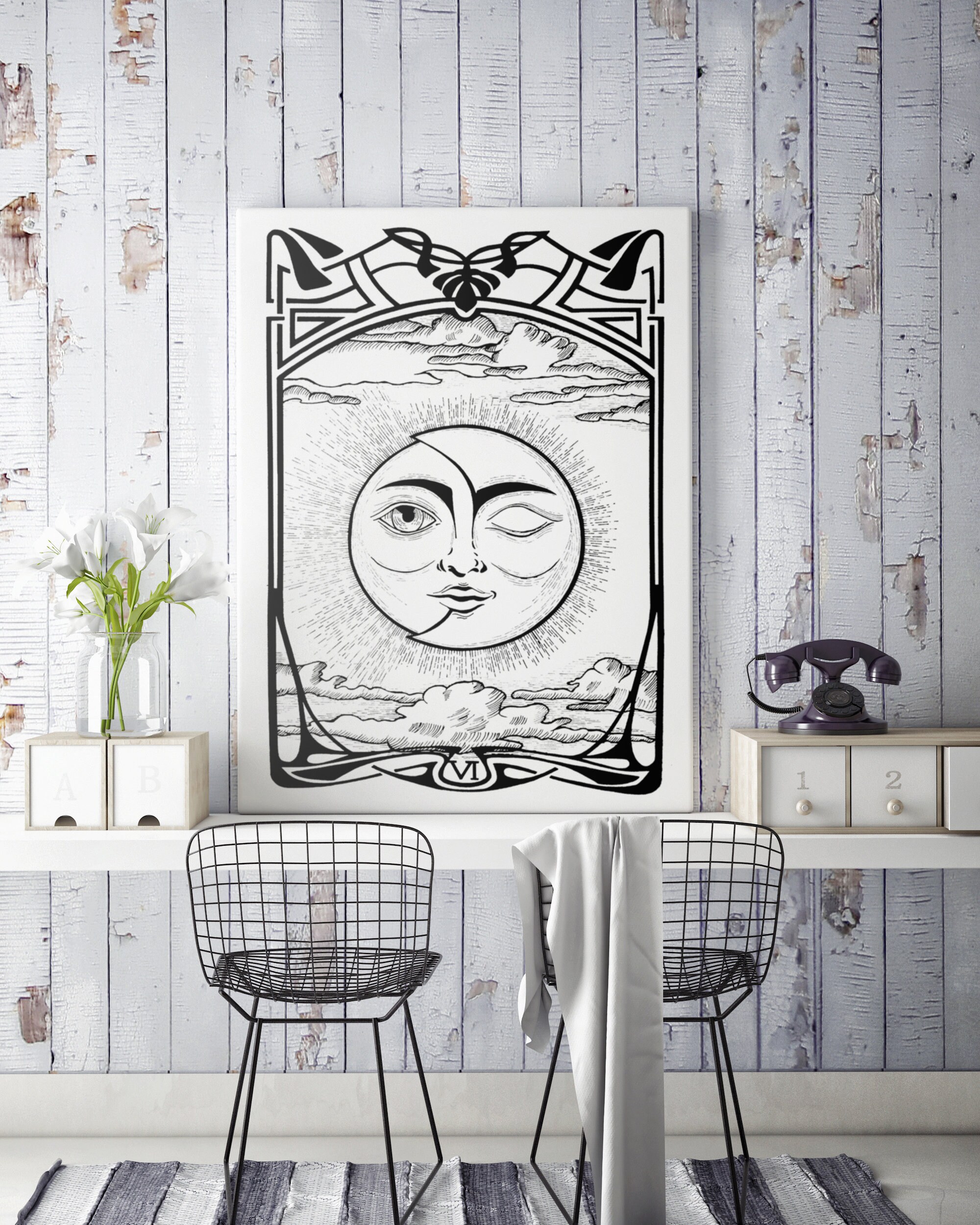 The Lovers VI Tarot Card Framed Canvas Sun and Moon - Etsy