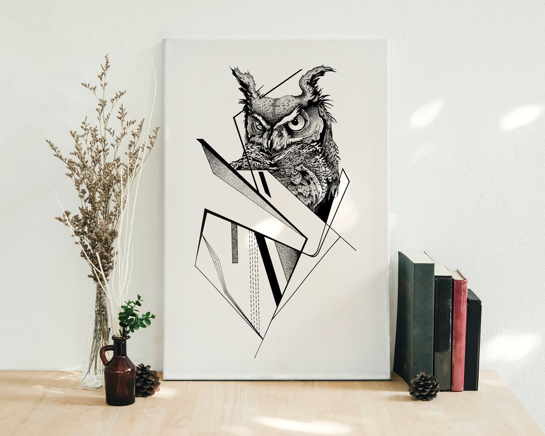 Geometric Horned Owl Framed Canvas Poster Wall Decor - Etsy
