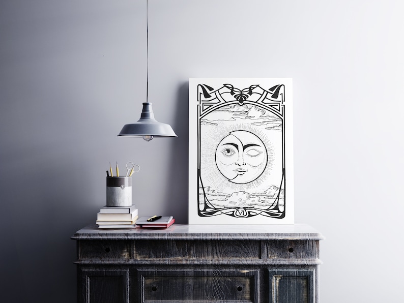 The Lovers VI Tarot Card Framed Canvas Sun and Moon - Etsy