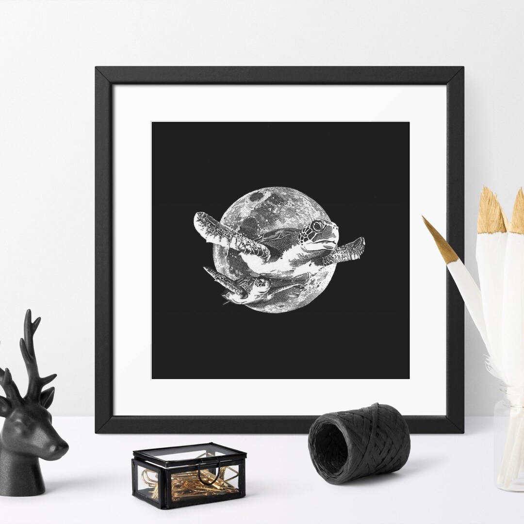 Fly Me to the Moon | Flying Sea Turtles | Framed Paper Poster | Wall ...