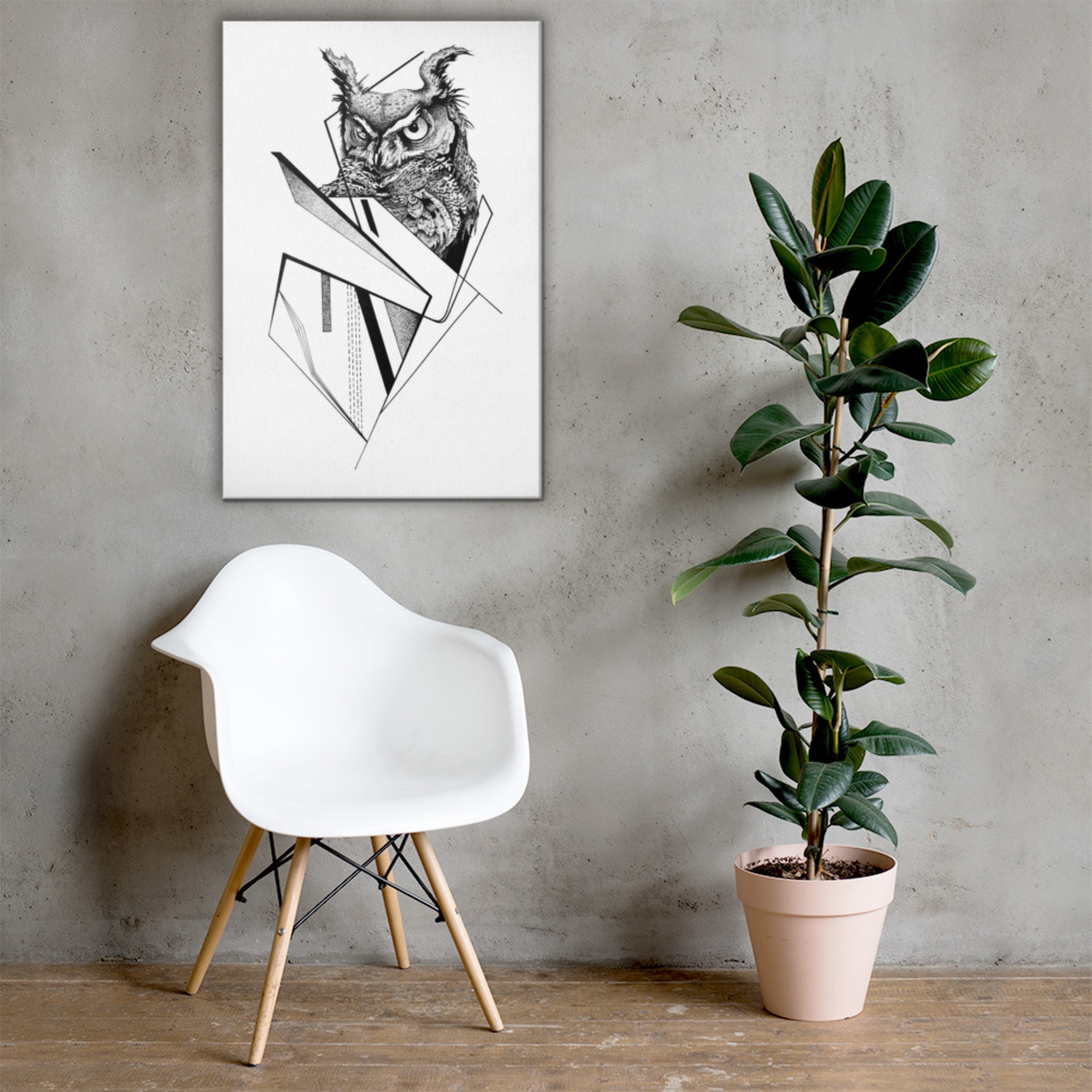 Geometric Horned Owl Framed Canvas Poster Wall Decor - Etsy