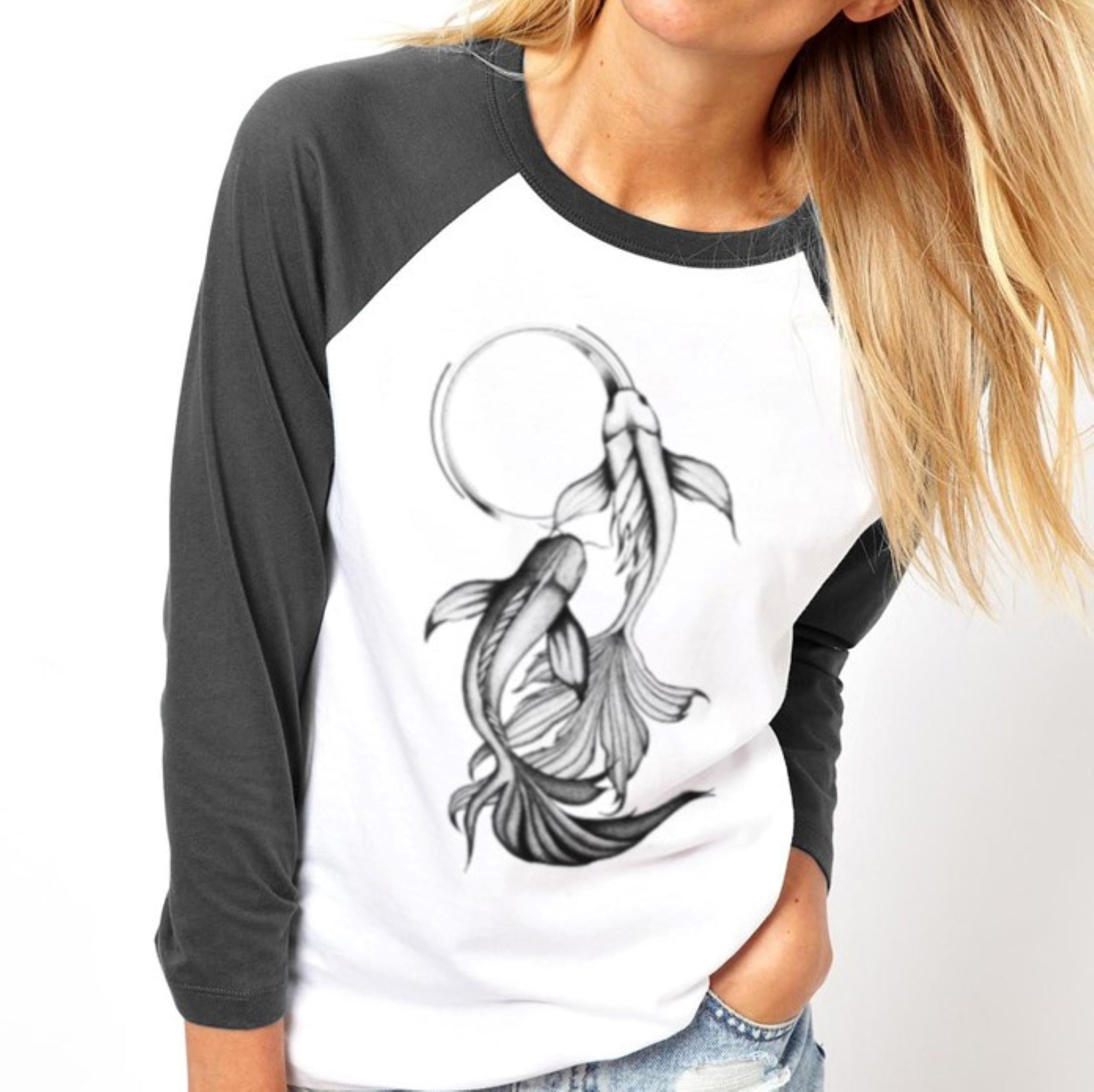 Koi Fish Enso Circle Graphic Design Unisex Raglan T-shirt - Etsy