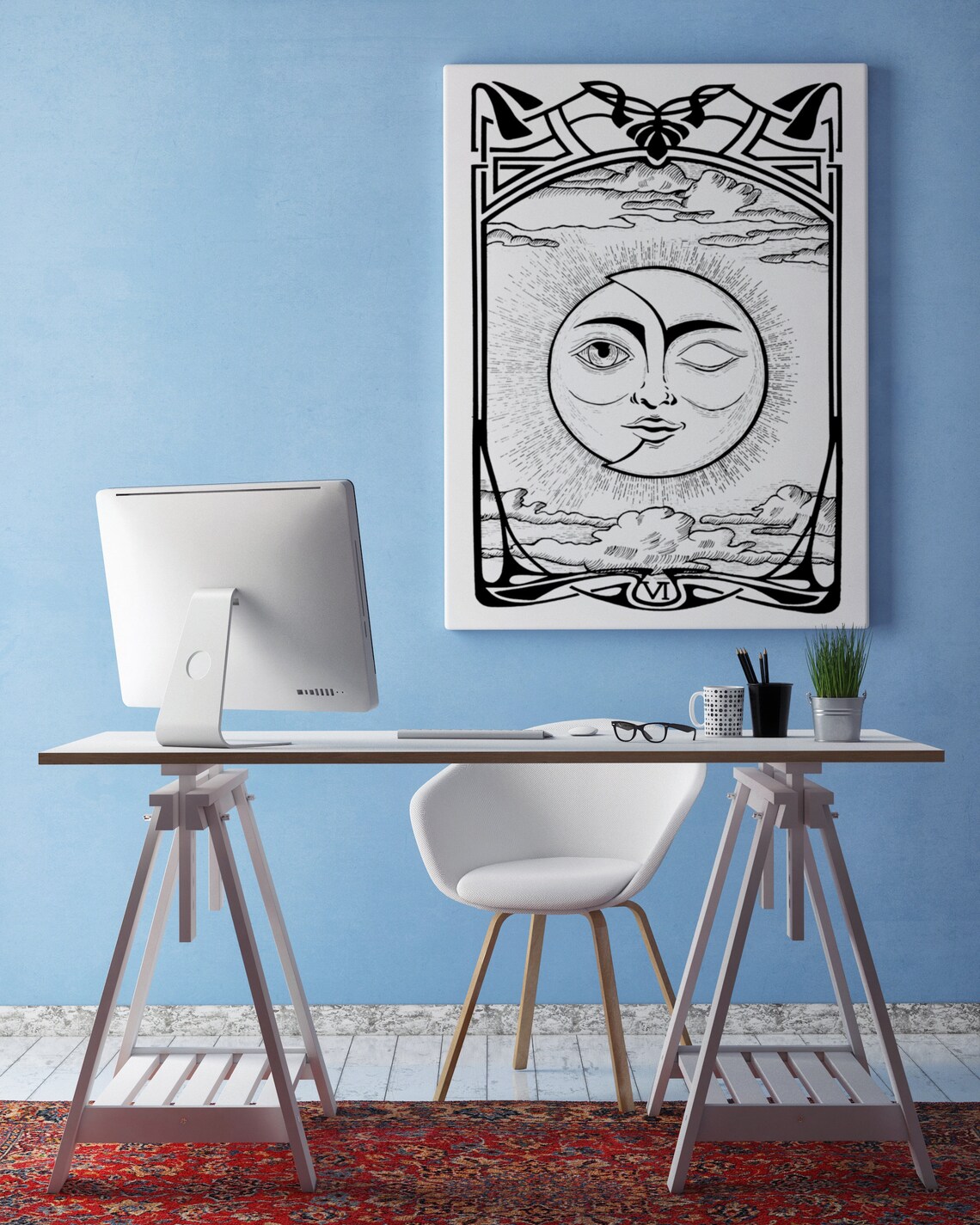 The Lovers VI Tarot Card Framed Canvas Sun and Moon | Etsy