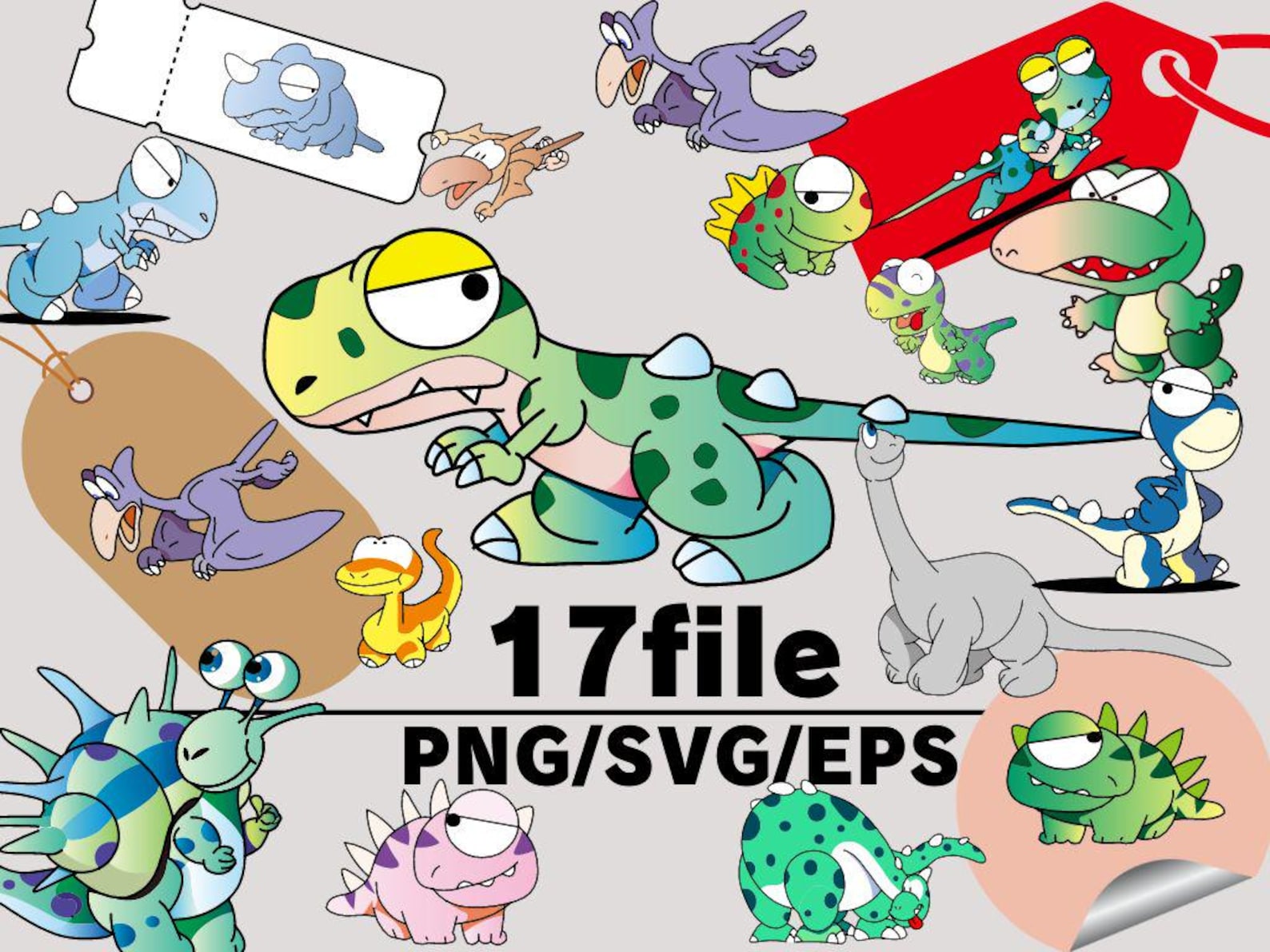 Digital Clip Art Collection is a Collection of 17 Funny Dinosaur Clip ...